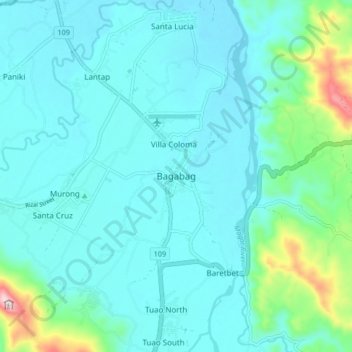 Mapa topográfico Bagabag, altitude, relevo