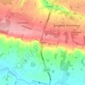 Mapa topográfico Linton, altitude, relevo