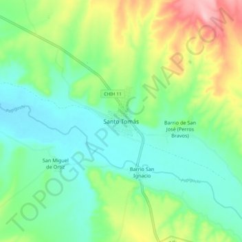 Mapa topográfico Santo Tomás, altitude, relevo