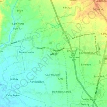 Mapa topográfico Laoac, altitude, relevo