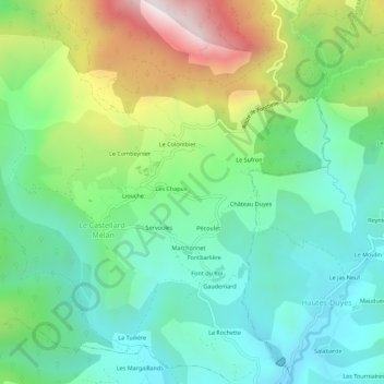 Mapa topográfico Les Colons, altitude, relevo