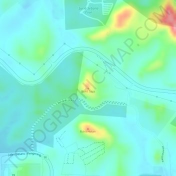 Mapa topográfico Bukit Saga, altitude, relevo
