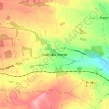 Mapa topográfico Constable Burton, altitude, relevo