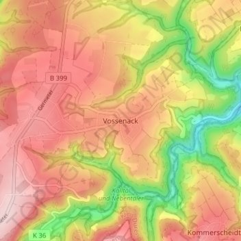 Mapa topográfico Vossenack, altitude, relevo