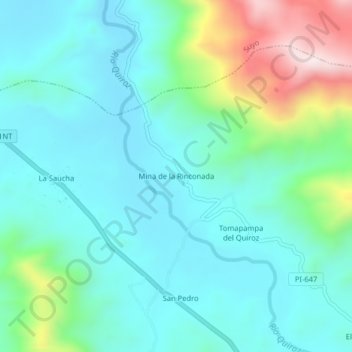 Mapa topográfico Mina de la Rinconada, altitude, relevo