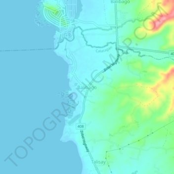 Mapa topográfico Balibago, altitude, relevo