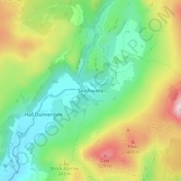 Mapa topográfico Seathwaite, altitude, relevo