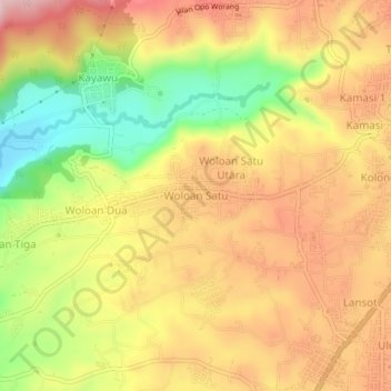 Mapa topográfico Woloan Satu, altitude, relevo