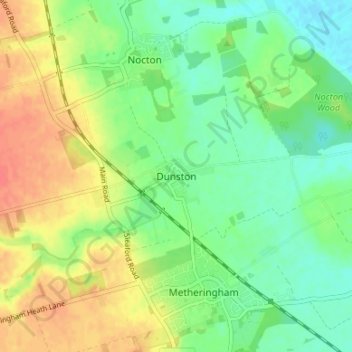 Mapa topográfico Dunston, altitude, relevo