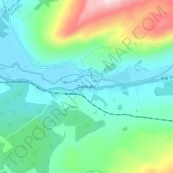 Mapa topográfico Dalmally, altitude, relevo