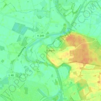 Mapa topográfico Emen, altitude, relevo