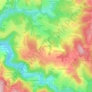 Mapa topográfico Les Chelles, altitude, relevo
