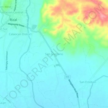 Mapa topográfico San Gregorio, altitude, relevo