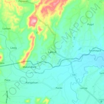 Mapa topográfico Lamut, altitude, relevo
