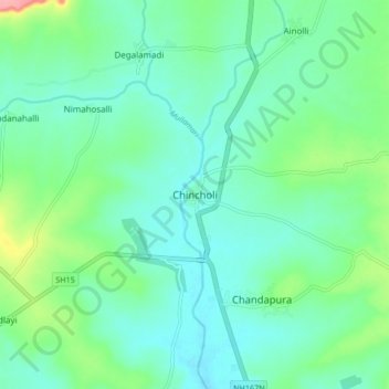 Mapa topográfico Chincholi, altitude, relevo