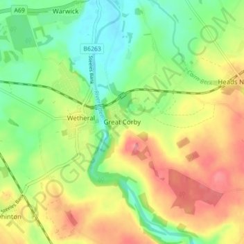 Mapa topográfico Great Corby, altitude, relevo