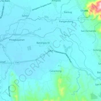 Mapa topográfico Laur, altitude, relevo