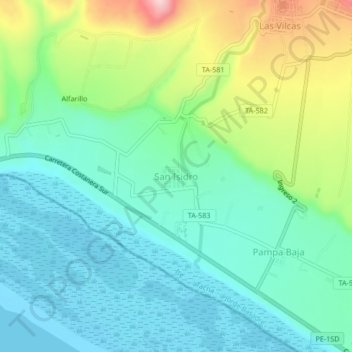 Mapa topográfico San Isidro, altitude, relevo