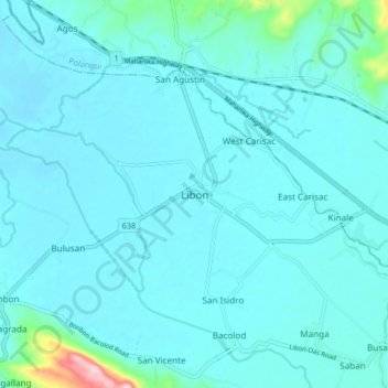 Mapa topográfico Libon, altitude, relevo