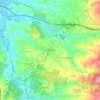 Mapa topográfico Croce al Balatro, altitude, relevo