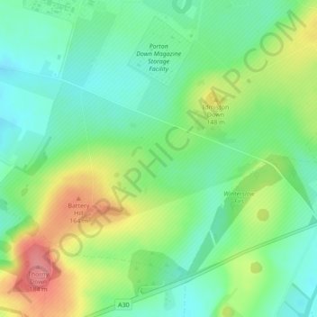 Mapa topográfico Porton Down, altitude, relevo
