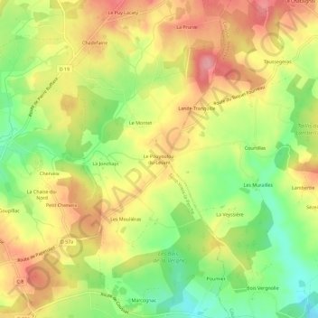 Mapa topográfico Le Pouyoulou-du-Levant, altitude, relevo