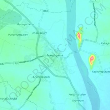 Mapa topográfico Nandigama, altitude, relevo