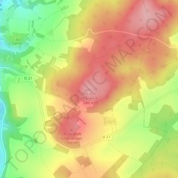 Mapa topográfico La Carte de France, altitude, relevo