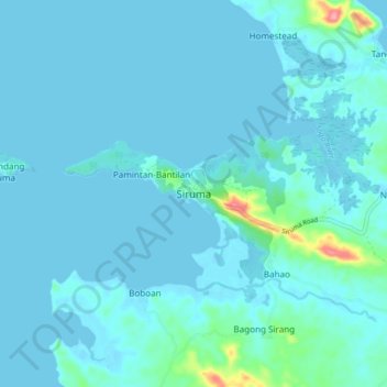 Mapa topográfico Siruma, altitude, relevo