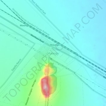 Mapa topográfico Maungu, altitude, relevo