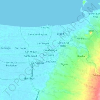 Mapa topográfico Calabanga, altitude, relevo