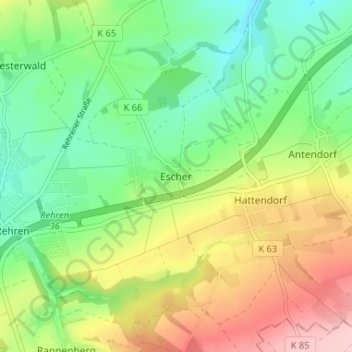 Mapa topográfico Escher, altitude, relevo
