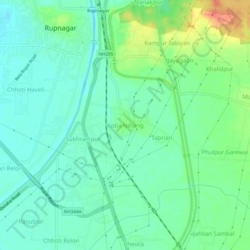 Mapa topográfico Kotla Nihang, altitude, relevo
