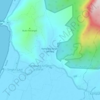 Mapa topográfico Kampung Singkir Genting, altitude, relevo
