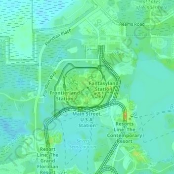 Mapa topográfico Cinderella's Castle, altitude, relevo