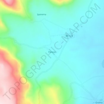 Mapa topográfico Pelotas, altitude, relevo