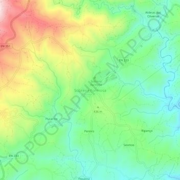 Mapa topográfico Sobreira Formosa, altitude, relevo