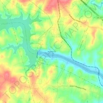 Mapa topográfico Rhodhiss, altitude, relevo
