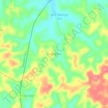 Mapa topográfico Huta Baru, altitude, relevo