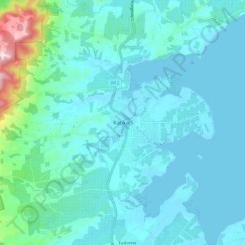 Mapa topográfico Katikati, altitude, relevo
