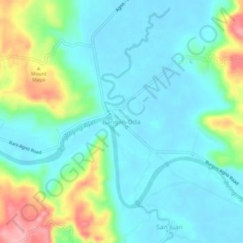 Mapa topográfico Bangan-Oda, altitude, relevo