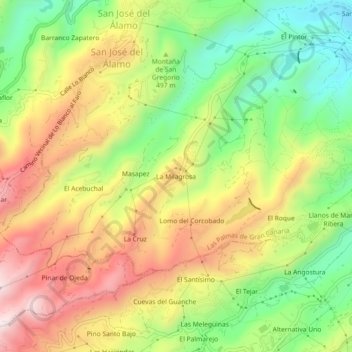 Mapa topográfico La Milagrosa, altitude, relevo