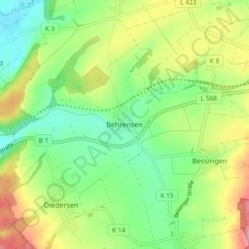 Mapa topográfico Behrensen, altitude, relevo