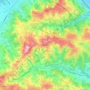 Mapa topográfico Valle Cupa, altitude, relevo