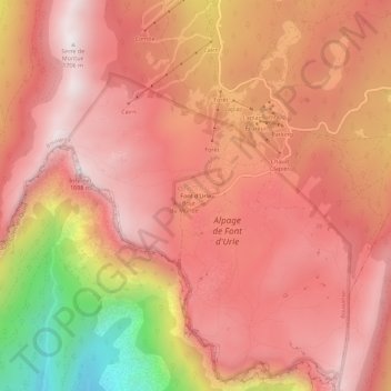 Mapa topográfico Font d'Urle, altitude, relevo