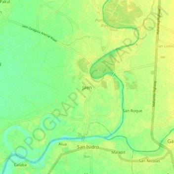 Mapa topográfico Jaen, altitude, relevo
