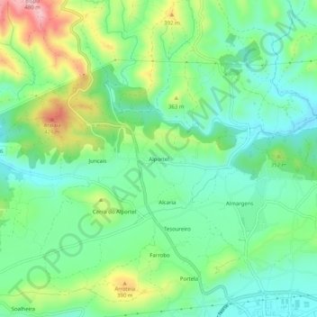 Mapa topográfico Alportel, altitude, relevo