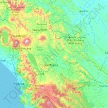 Mapa topográfico Sumpur Kudus, altitude, relevo
