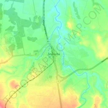 Mapa topográfico Mareeba, altitude, relevo