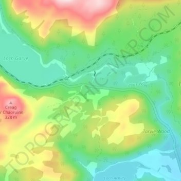 Mapa topográfico Tarvie, altitude, relevo
